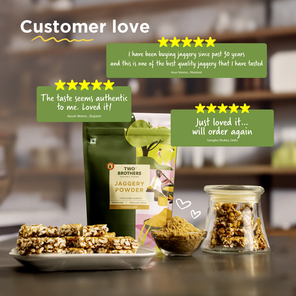 Organic Crushed Jaggery Powder | Two Brothers Organic Farms