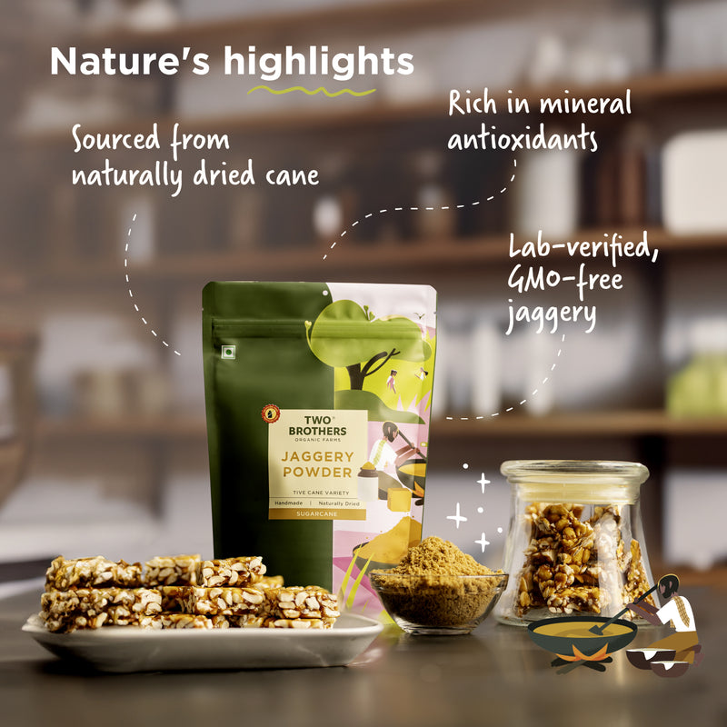 Organic Crushed Jaggery Powder | Two Brothers Organic Farms